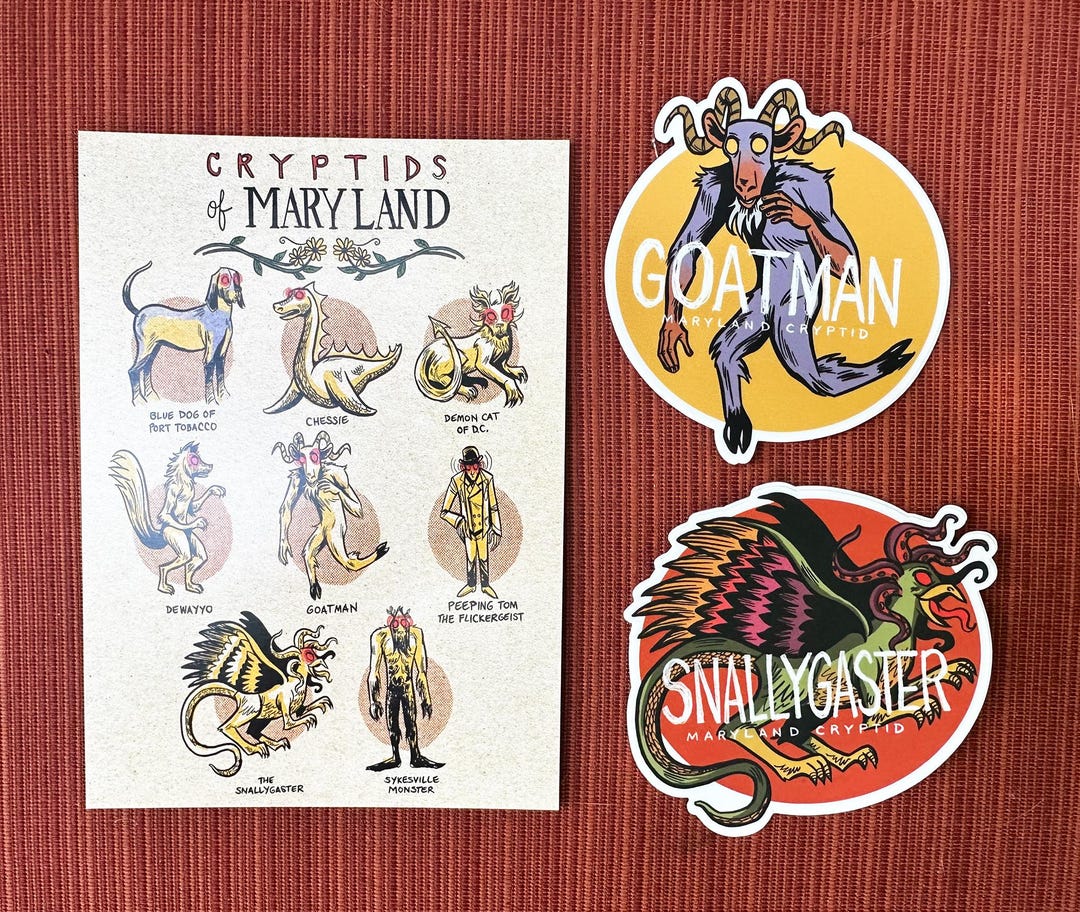 Cryptids of Maryland GIFT SET: 5 X 7 Print & 2 Stickers Set - Etsy