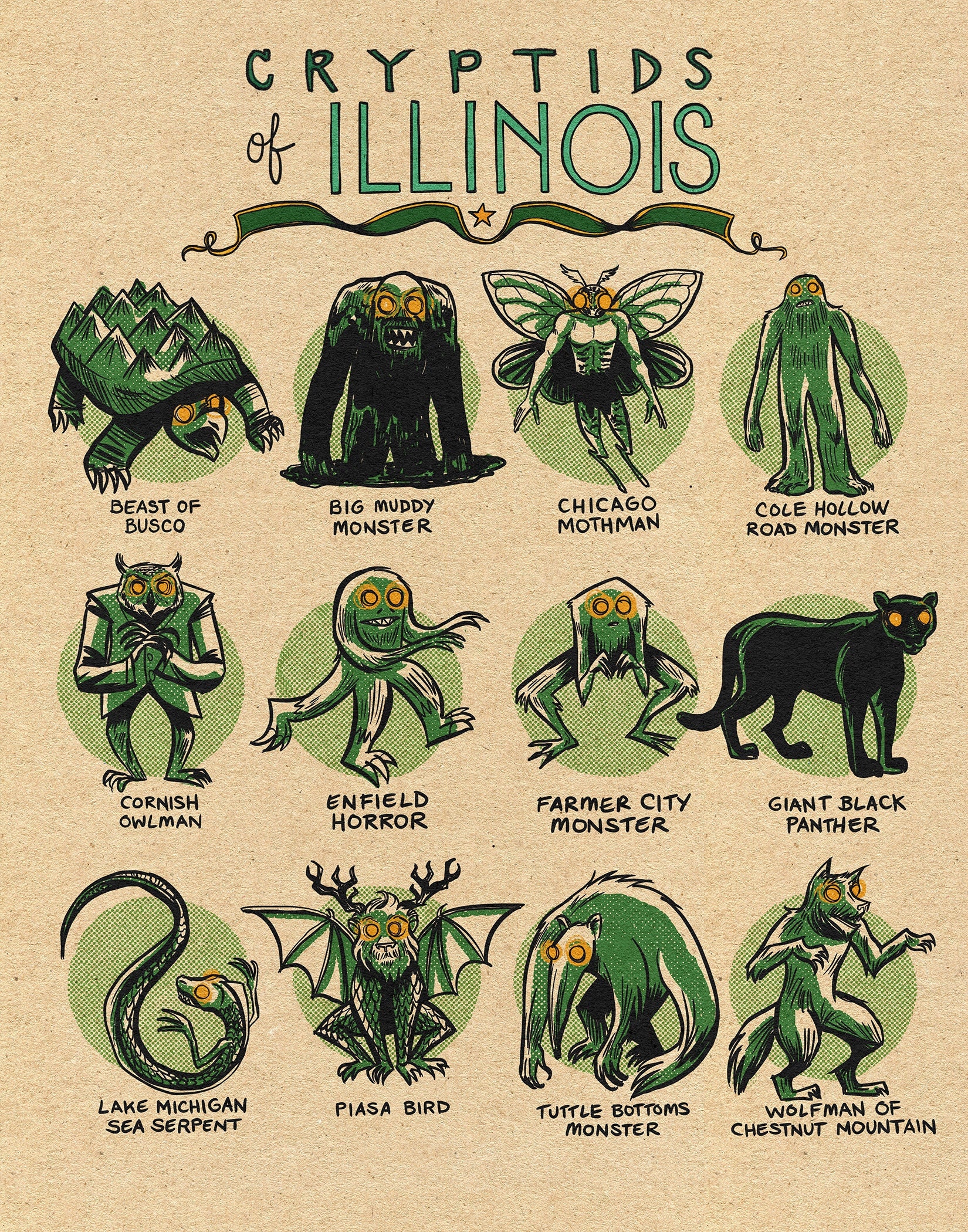 Famous Cryptids Of Illinois 11 X 14 Print Etsy