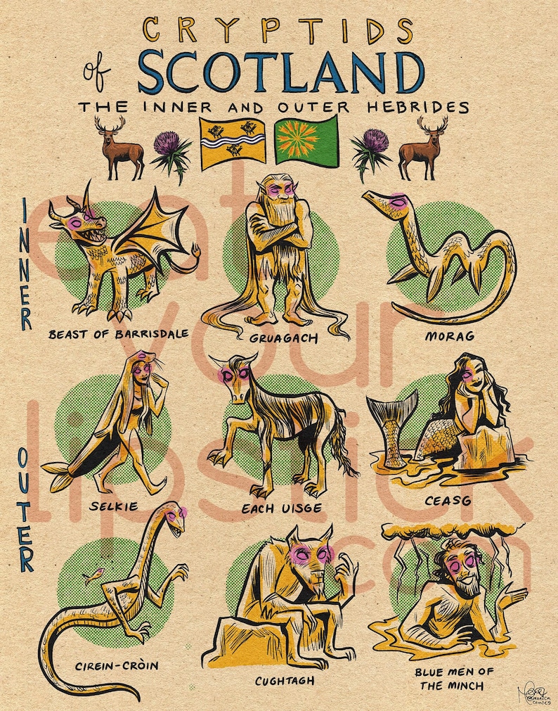 Famous Cryptids of Scotland - the Inner and Outer Hebrides 5 X 7 Print ...