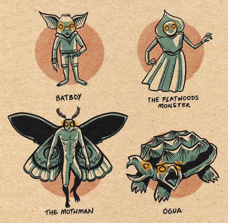 Famous Cryptids of West Virginia Print - Etsy Famous Cryptids of West Virginia Print - Etsy