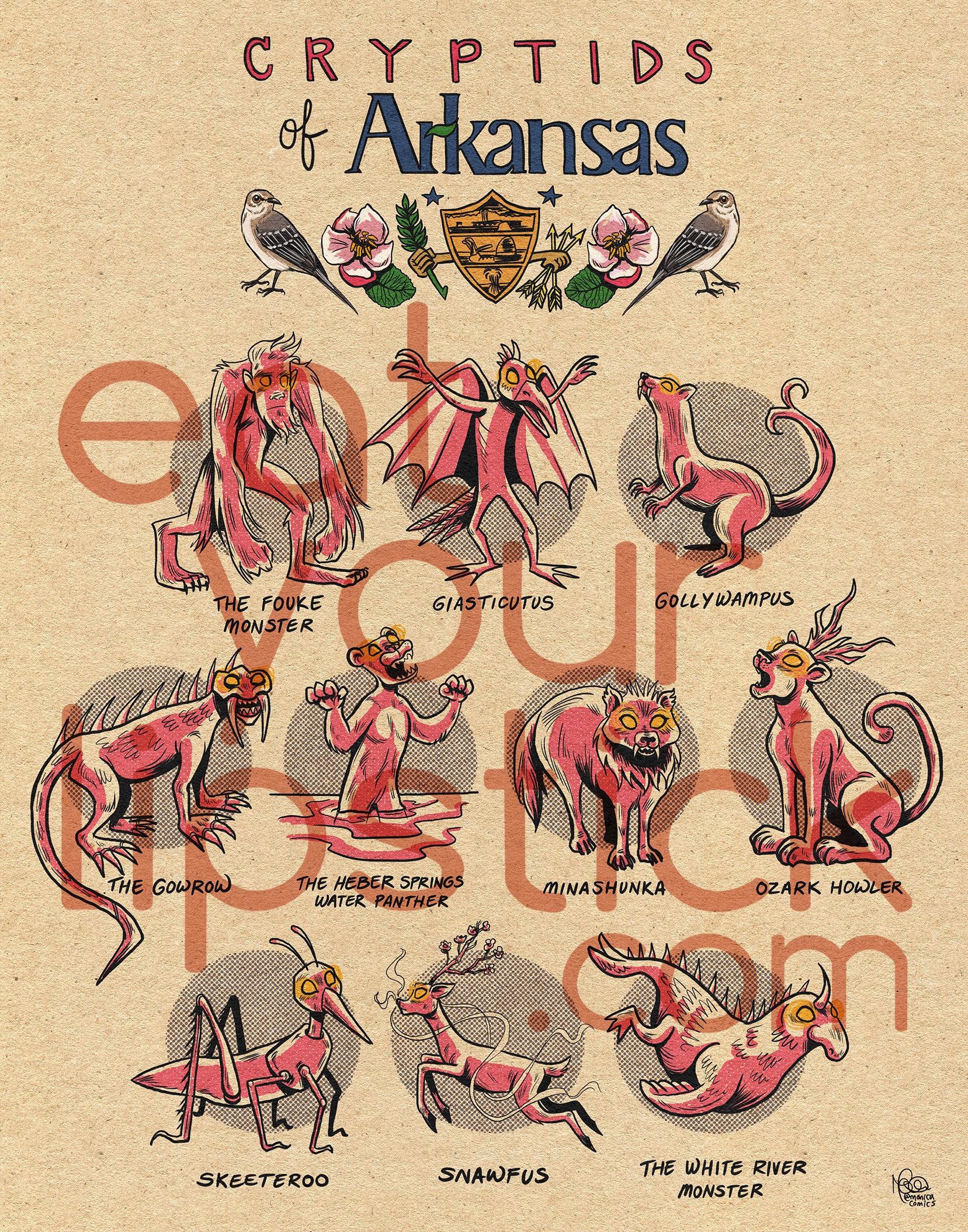 Famous Cryptids of Arkansas 5 X 7 Print - Etsy