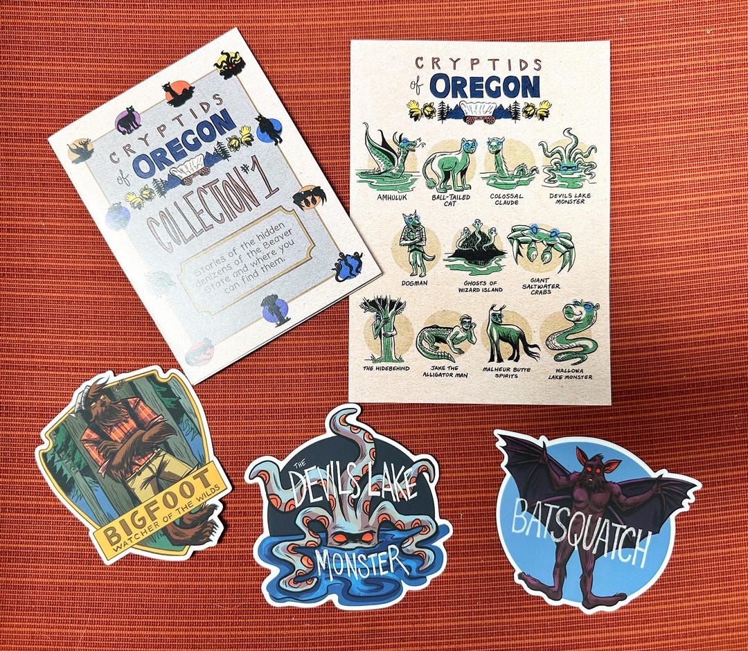 Oregon Cryptids Info Booklet, 5 X 7 Print, & 3 Stickers - Etsy