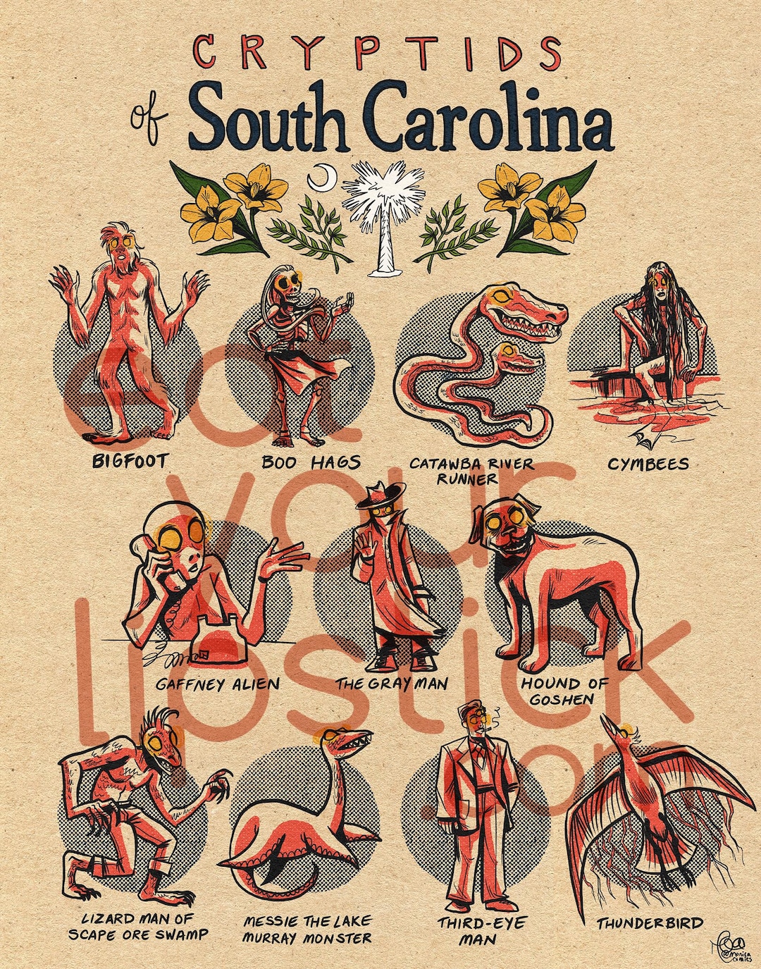 Famous Cryptids of South Carolina Print - Etsy