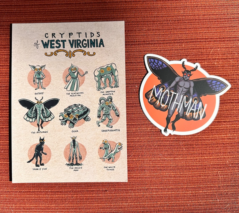 West Virginia Cryptids Print And Mothman Sticker Etsy