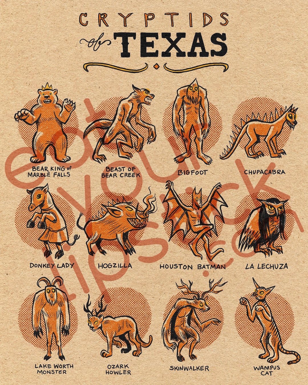 Famous Cryptids of Texas 8" X 10" Print - Etsy UK