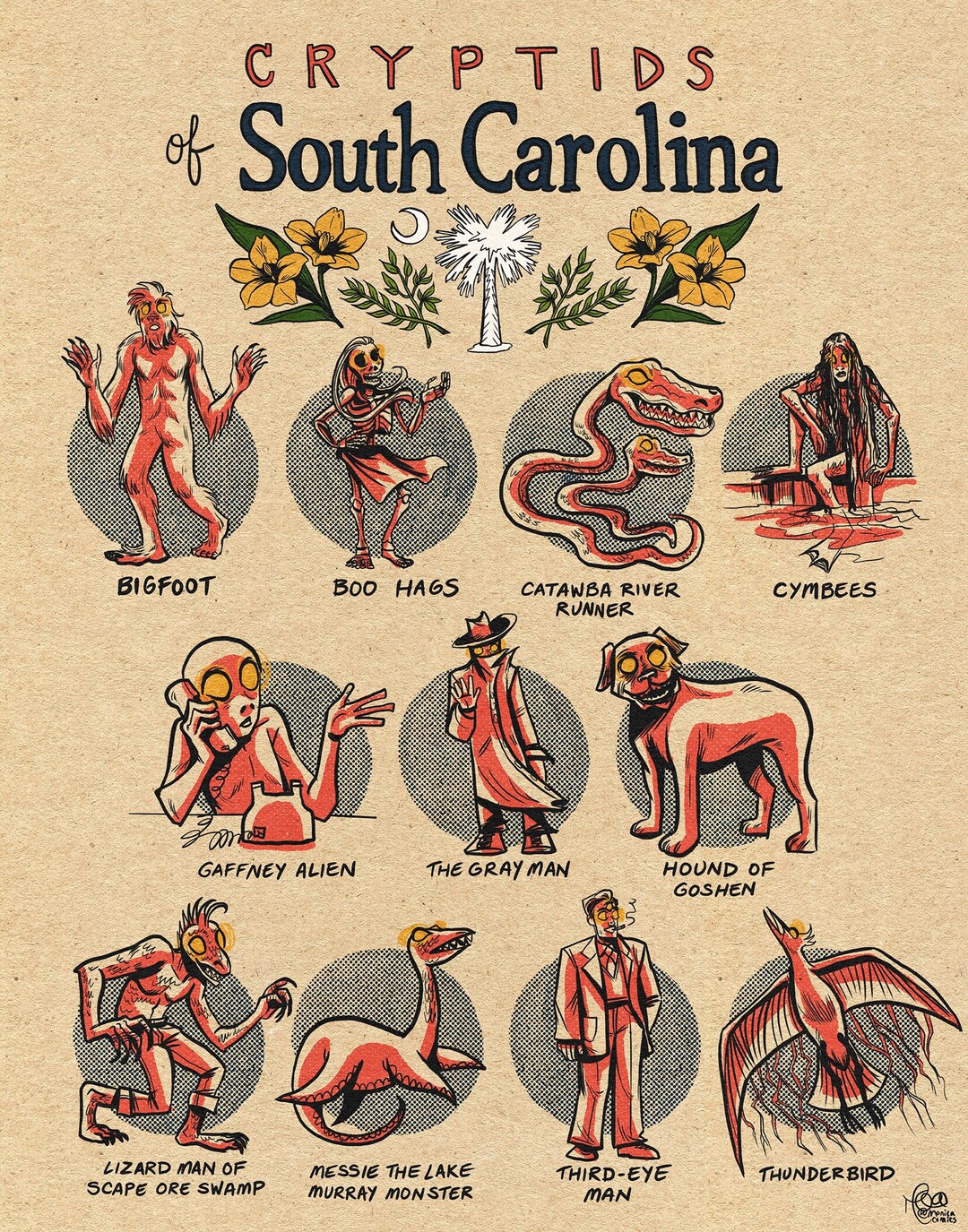 Famous Cryptids of South Carolina Print - Etsy