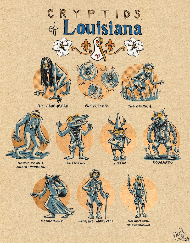 Famous Cryptids of Louisiana 11x14 Print - Etsy