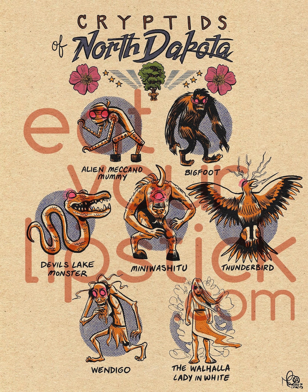Famous Cryptids of North Dakota Print - Etsy