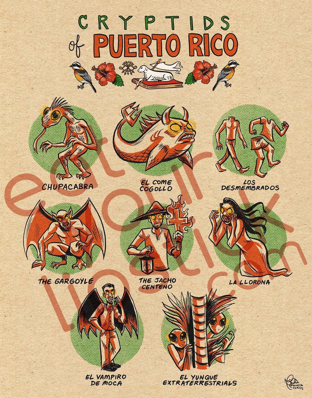 Famous Cryptids of Puerto Rico 11" X 14" Print - Etsy