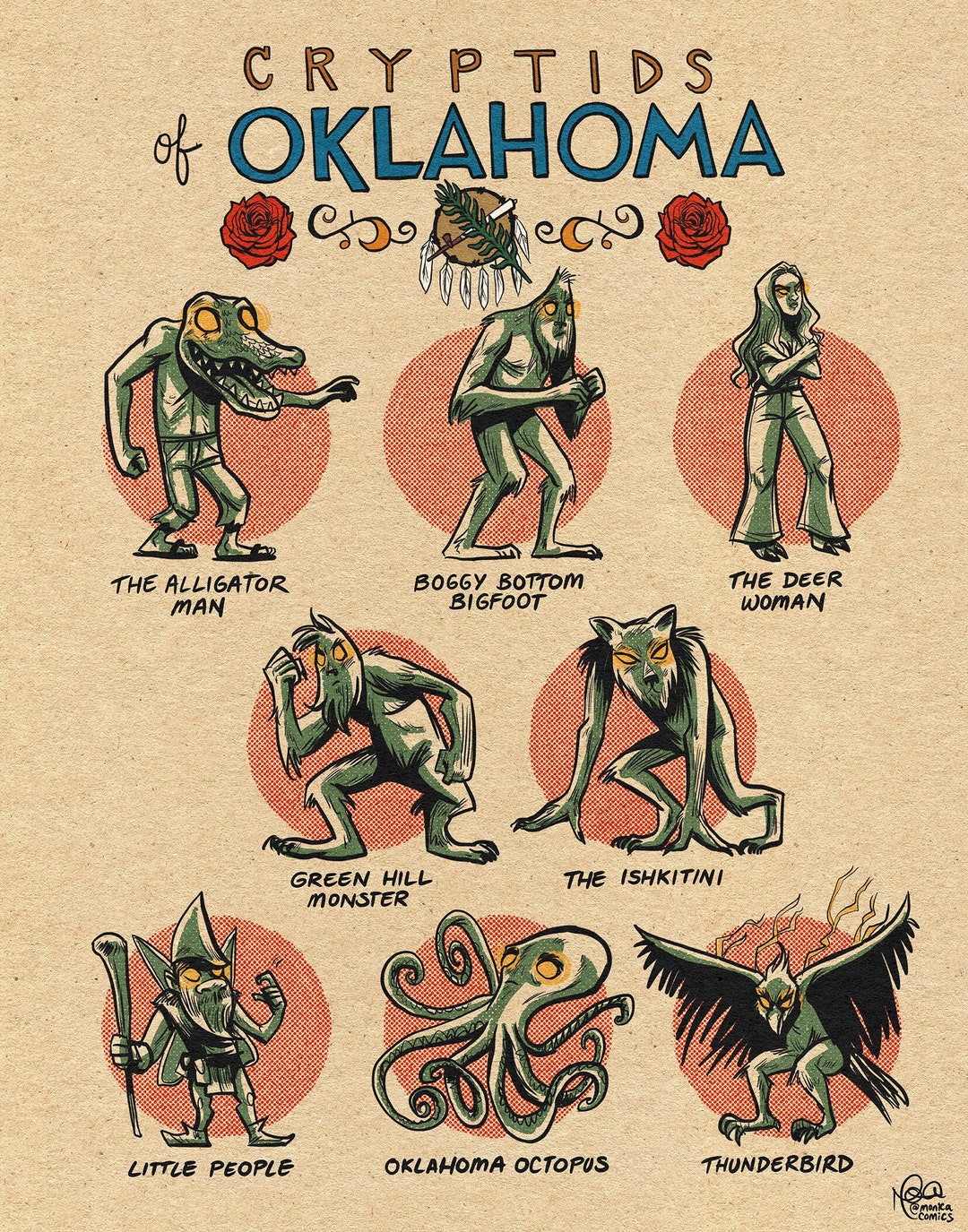 Famous Cryptids of Oklahoma Print - Etsy
