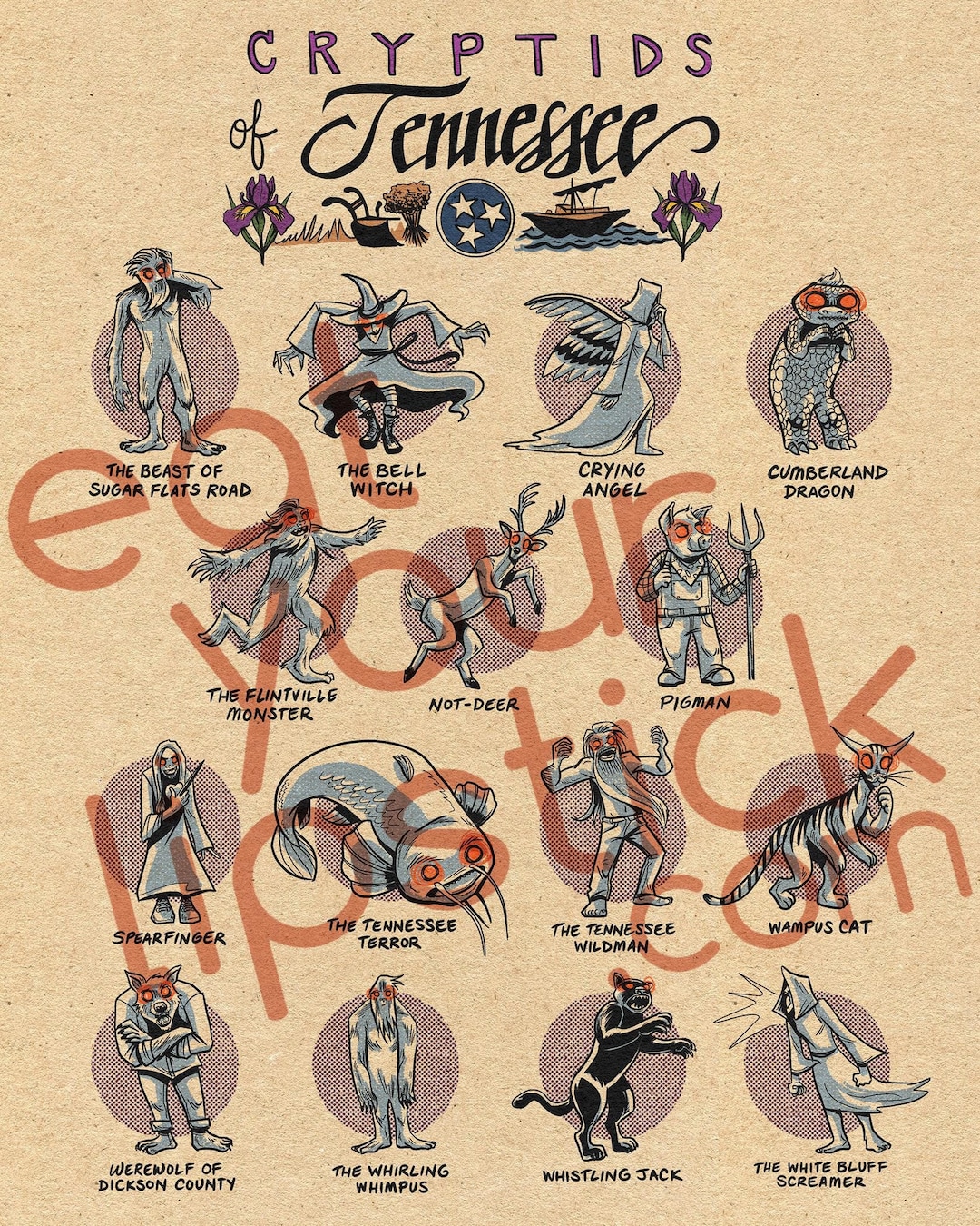 Famous Cryptids of Tennessee Print - Etsy