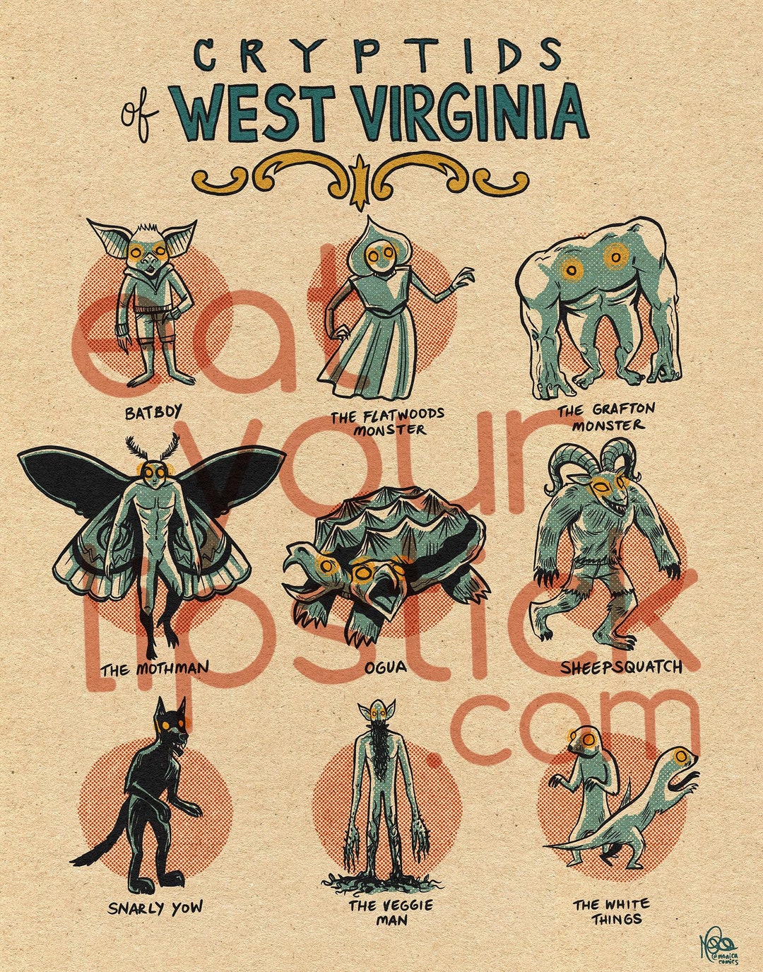 Famous Cryptids of West Virginia 11 X 14 Print - Etsy