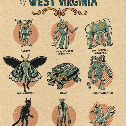West Virginia Art Print: Cryptids and Creatures of West - Etsy