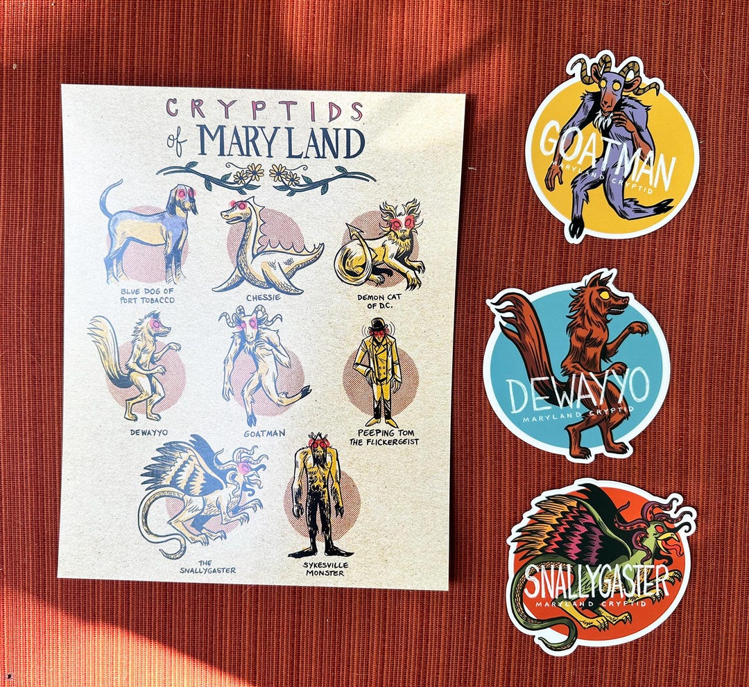 Cryptids of Maryland GIFT SET: 8 X 10 Print & Three Stickers Set - Etsy