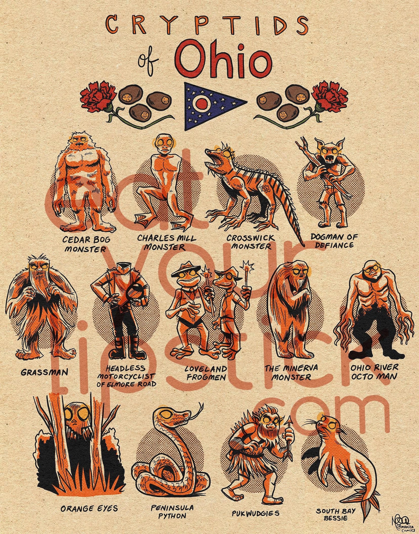 Famous Cryptids of Ohio Print - Etsy