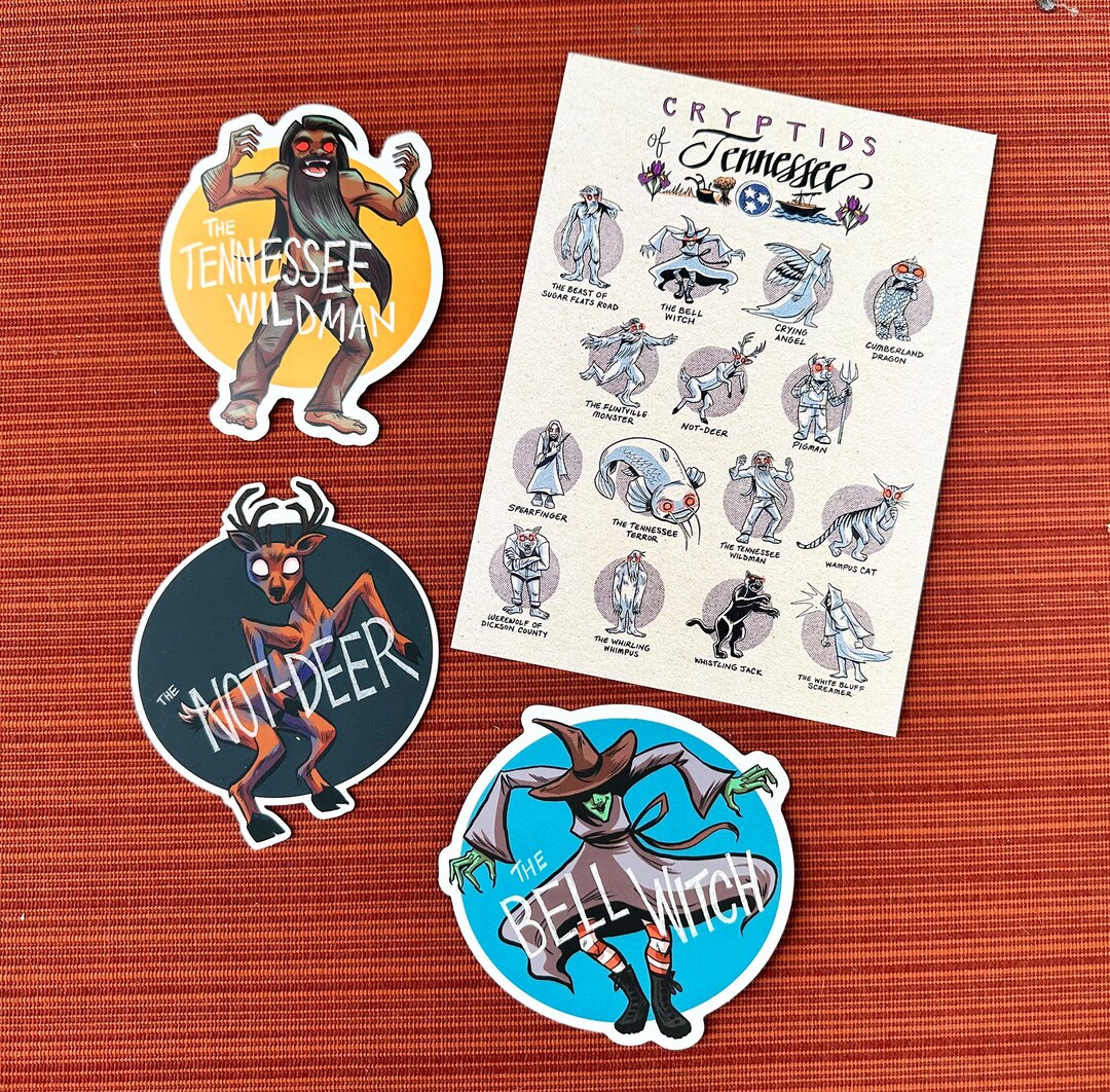 Cryptids of Tennessee GIFT SET: 5 X 7 Print & Three Stickers Pack - Etsy