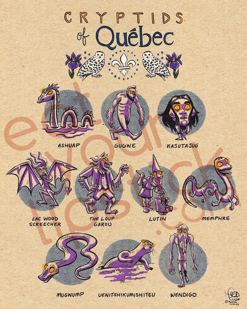 Famous Cryptids of Quebec 5" X 7" Print - Etsy