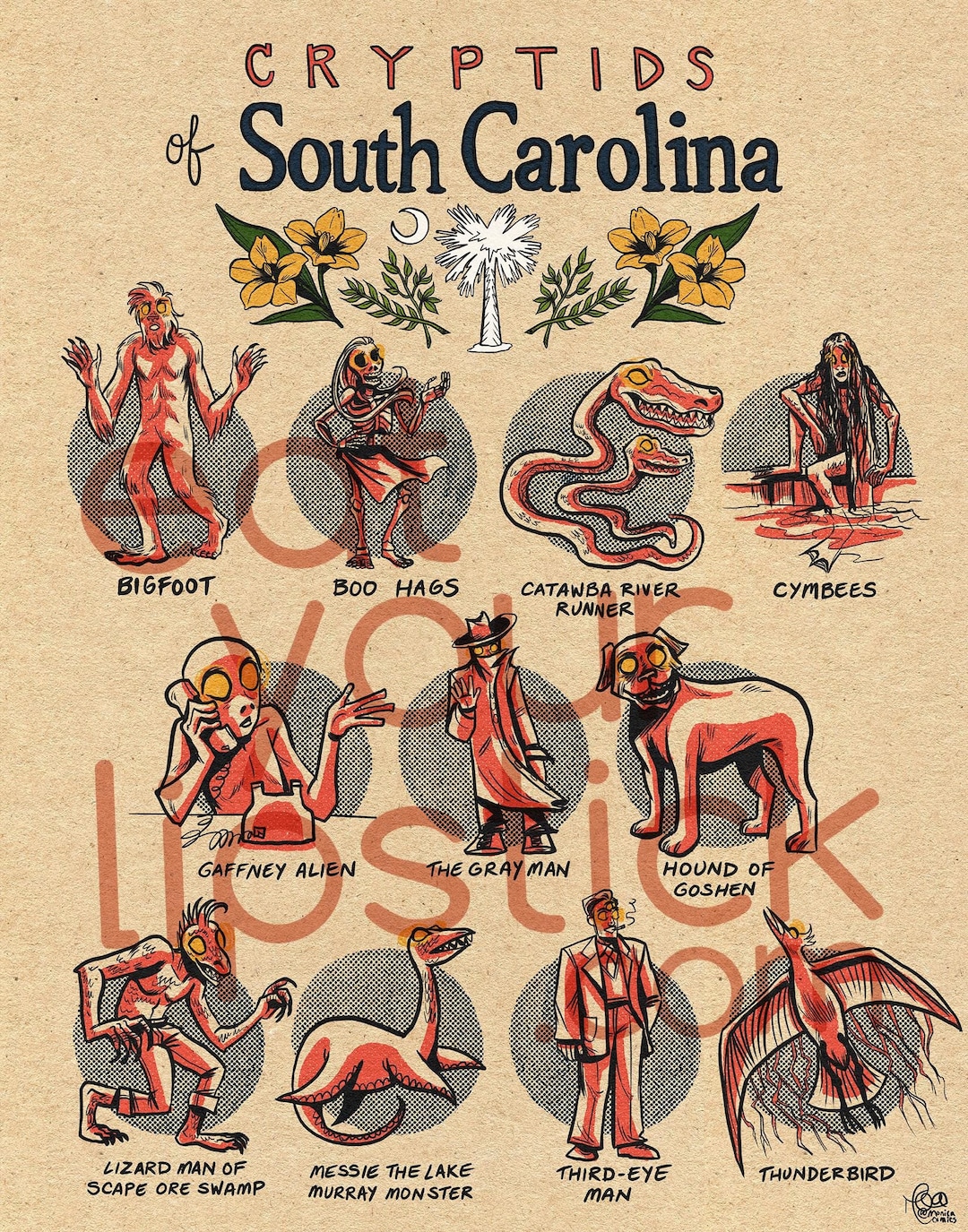Famous Cryptids of South Carolina 5 X 7 Print - Etsy
