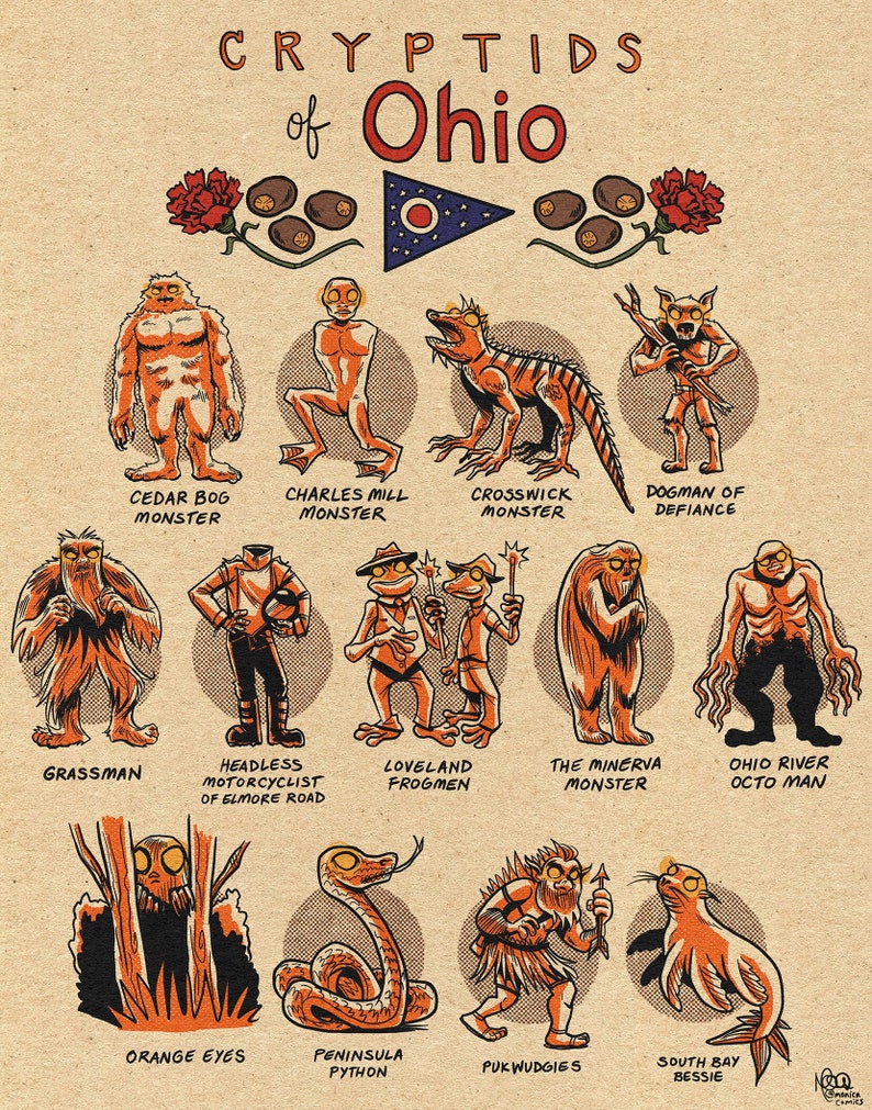 Famous Cryptids of Ohio Print - Etsy