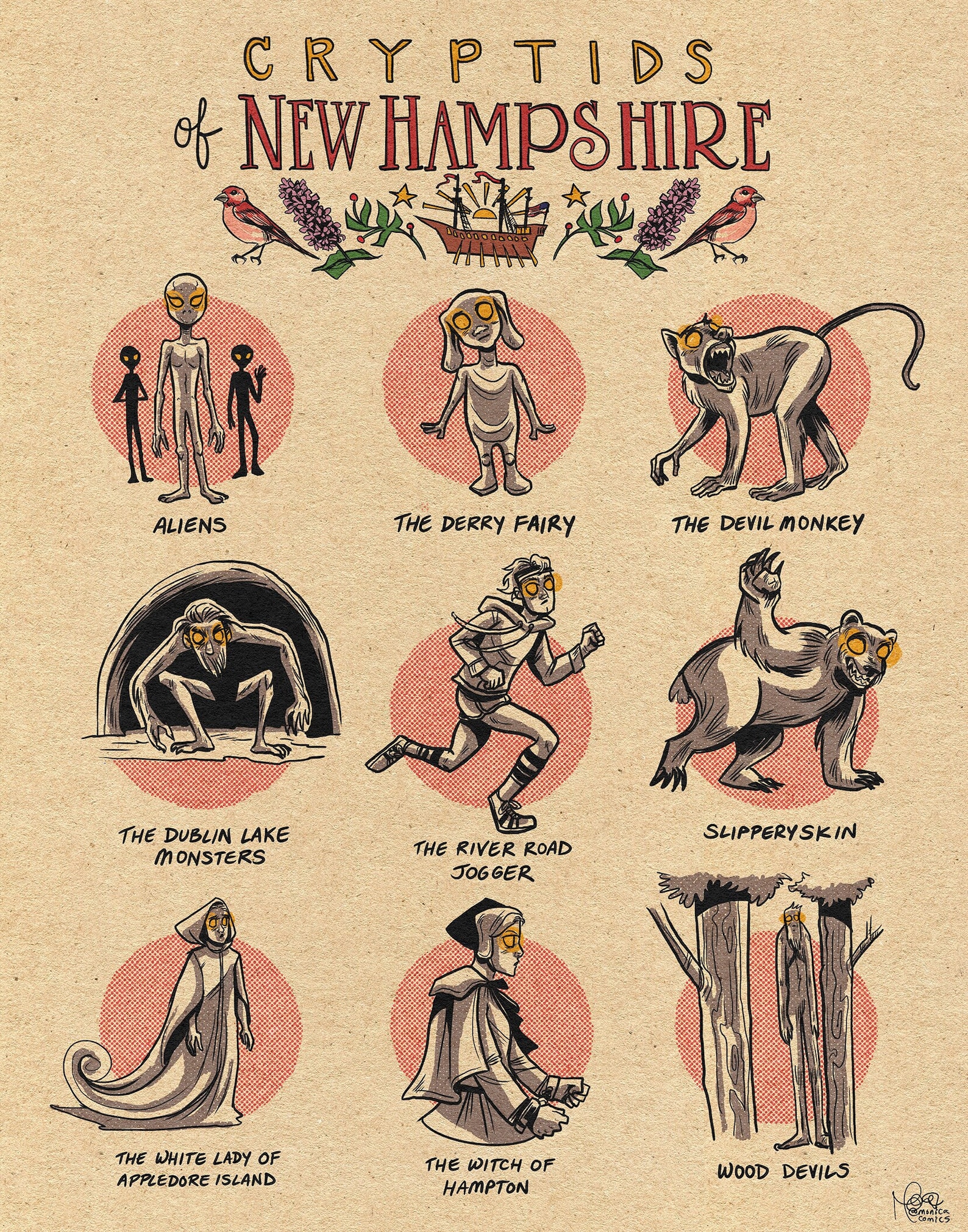 Famous Cryptids of New Hampshire Print - Etsy