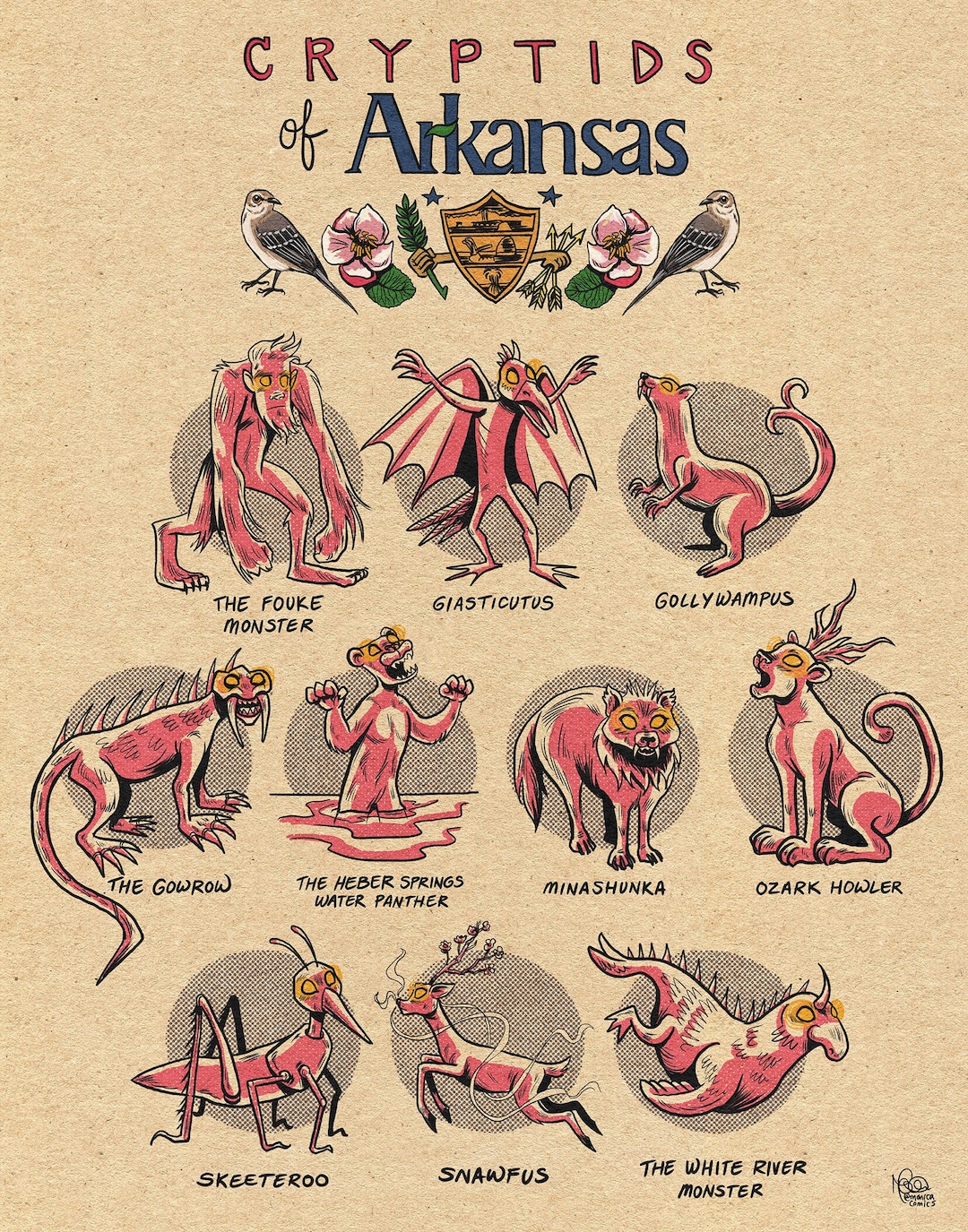 Famous Cryptids of Arkansas Print - Etsy