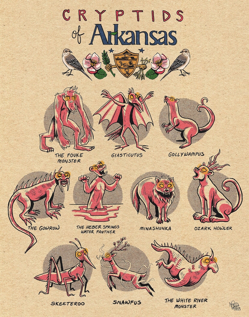 Famous Cryptids of Arkansas Print - Etsy