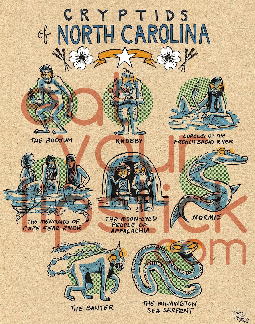 Famous Cryptids of North Carolina Print - Etsy