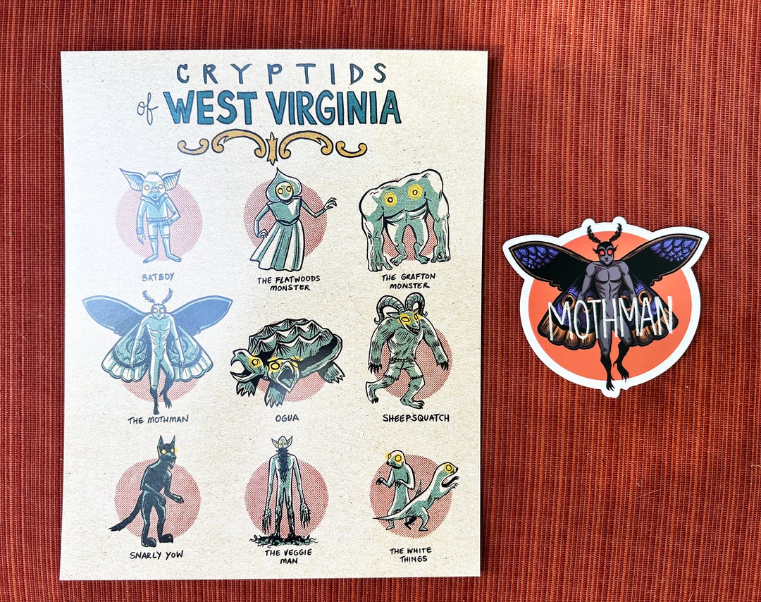 West Virginia Cryptids 8 X 10 Print & Mothman Sticker - Etsy