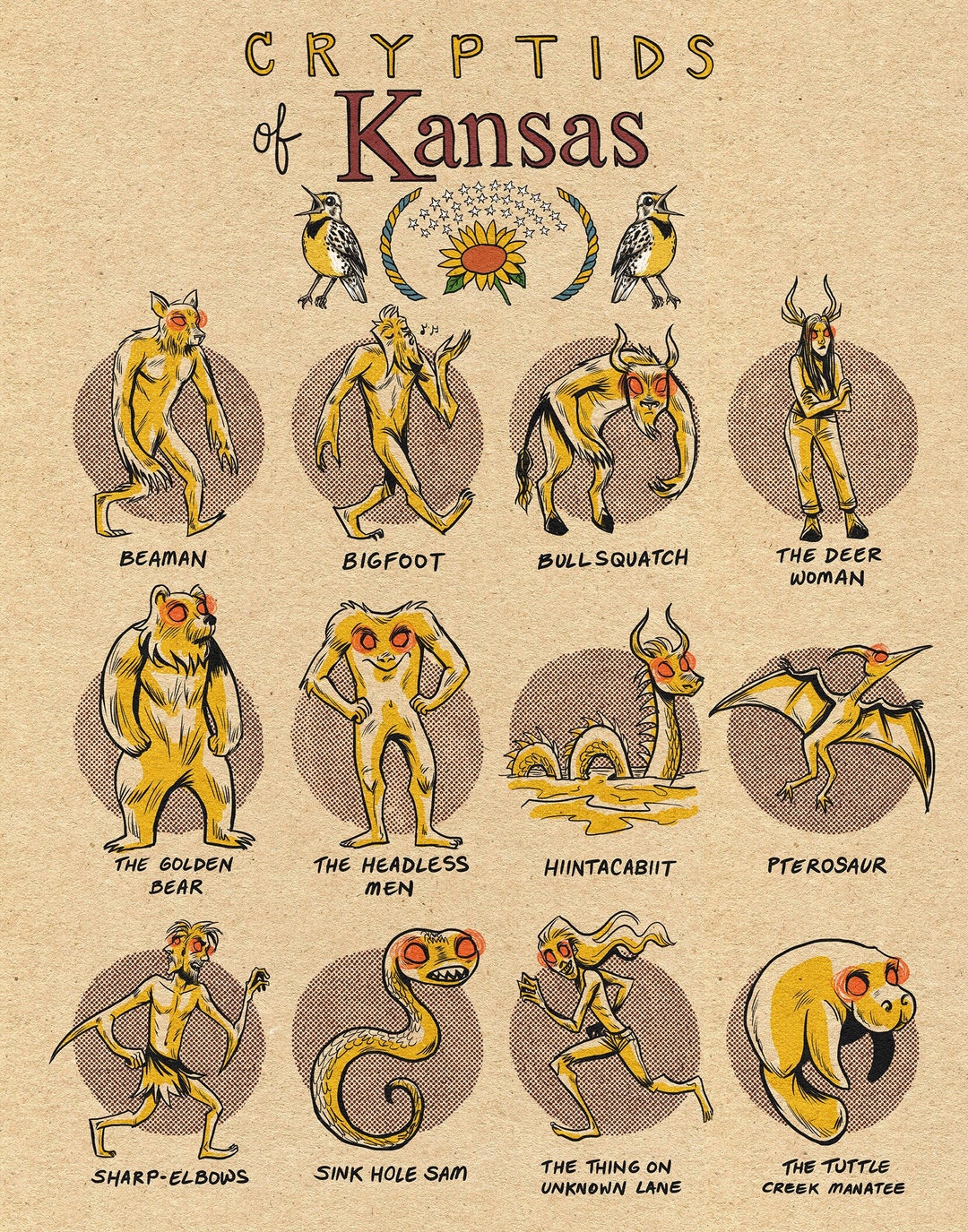 Famous Cryptids of Kansas Print - Etsy