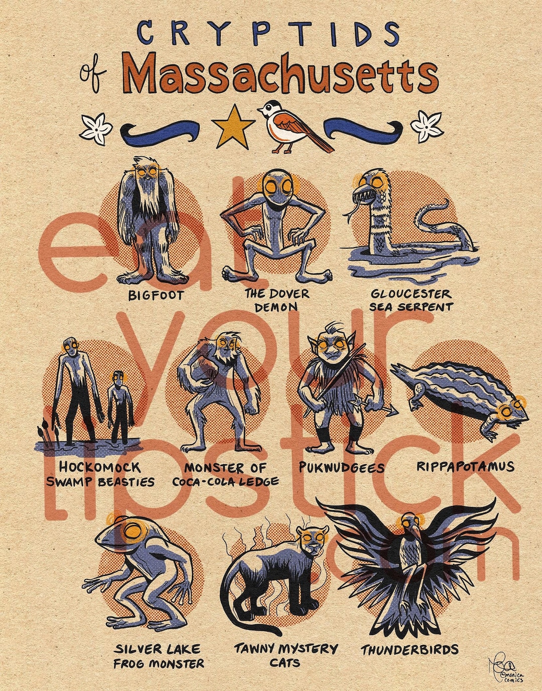 Famous Cryptids of Massachusetts Print - Etsy