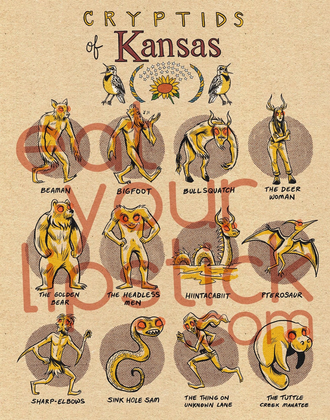 Famous Cryptids of Kansas 5 X 7 Print - Etsy