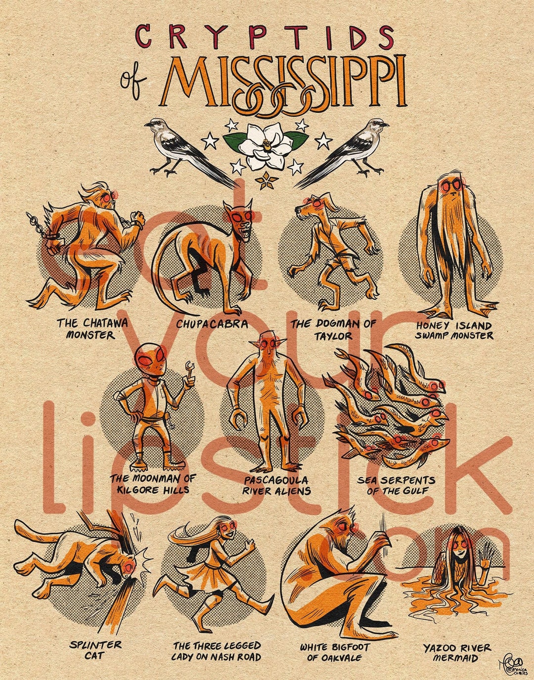 Famous Cryptids of Mississippi Print - Etsy