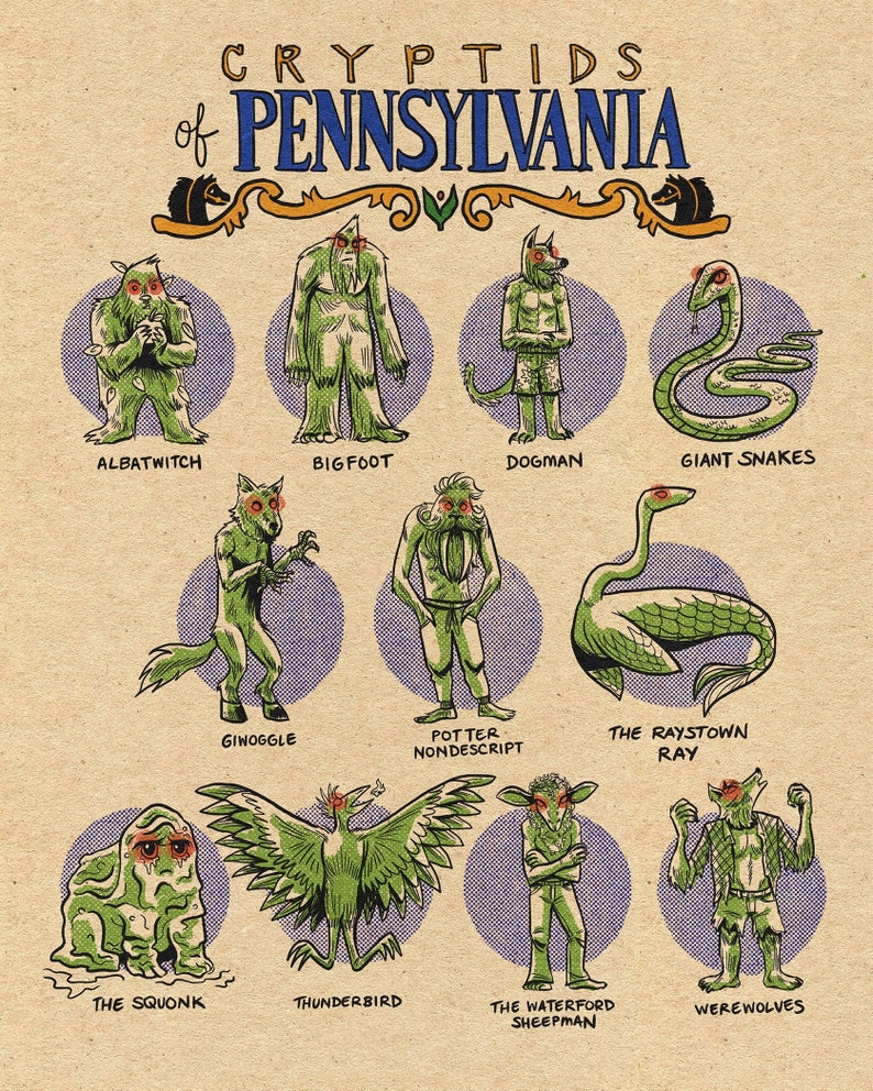 Famous Cryptids of Pennsylvania Print - Etsy