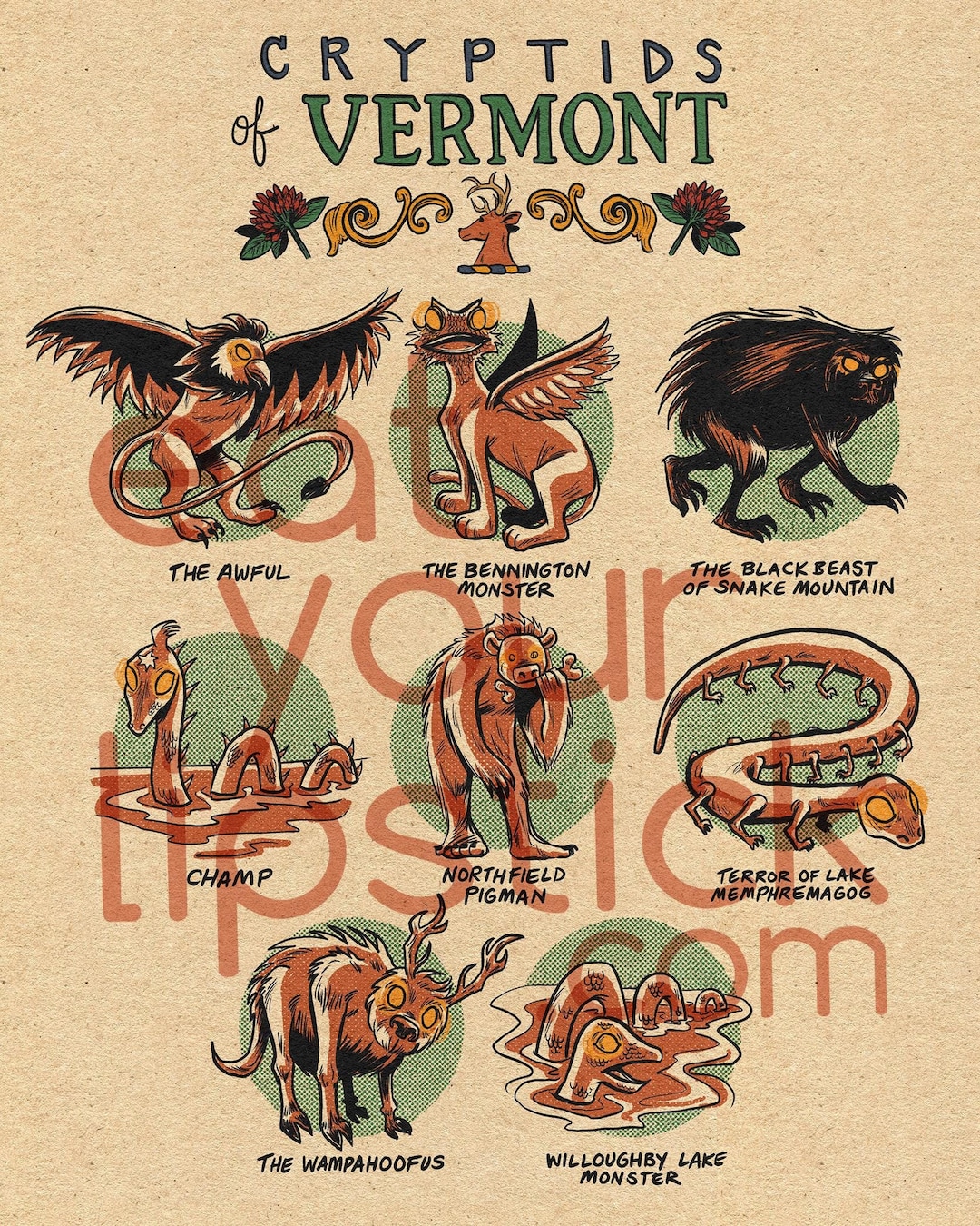 Famous Cryptids of Vermont 5 X 7 Print - Etsy
