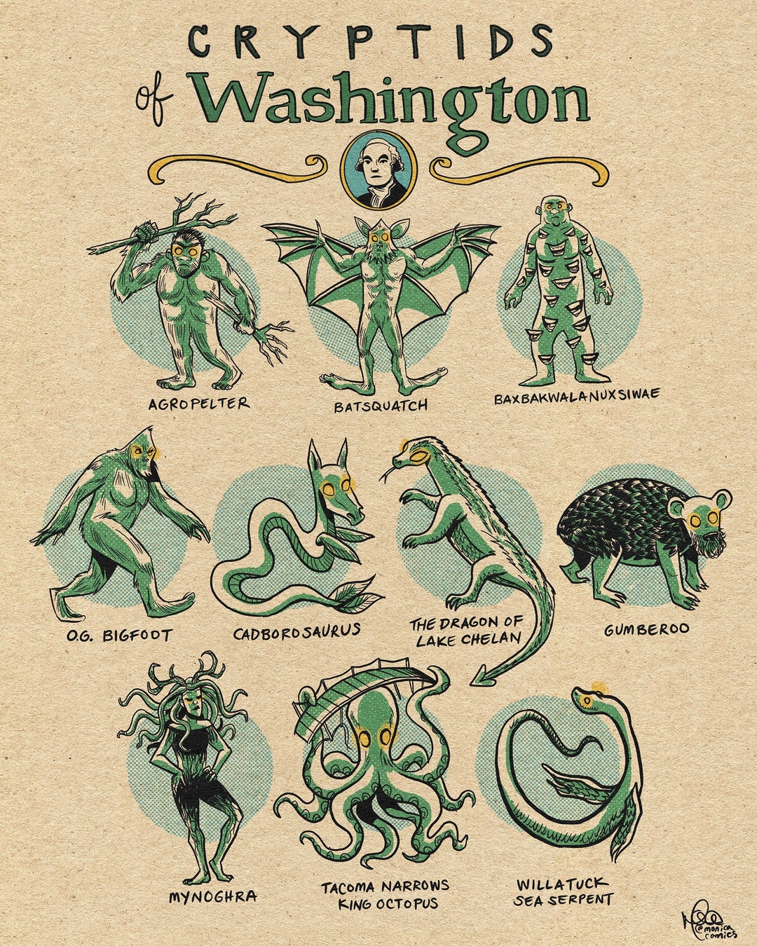 Famous Cryptids of Washington Print - Etsy