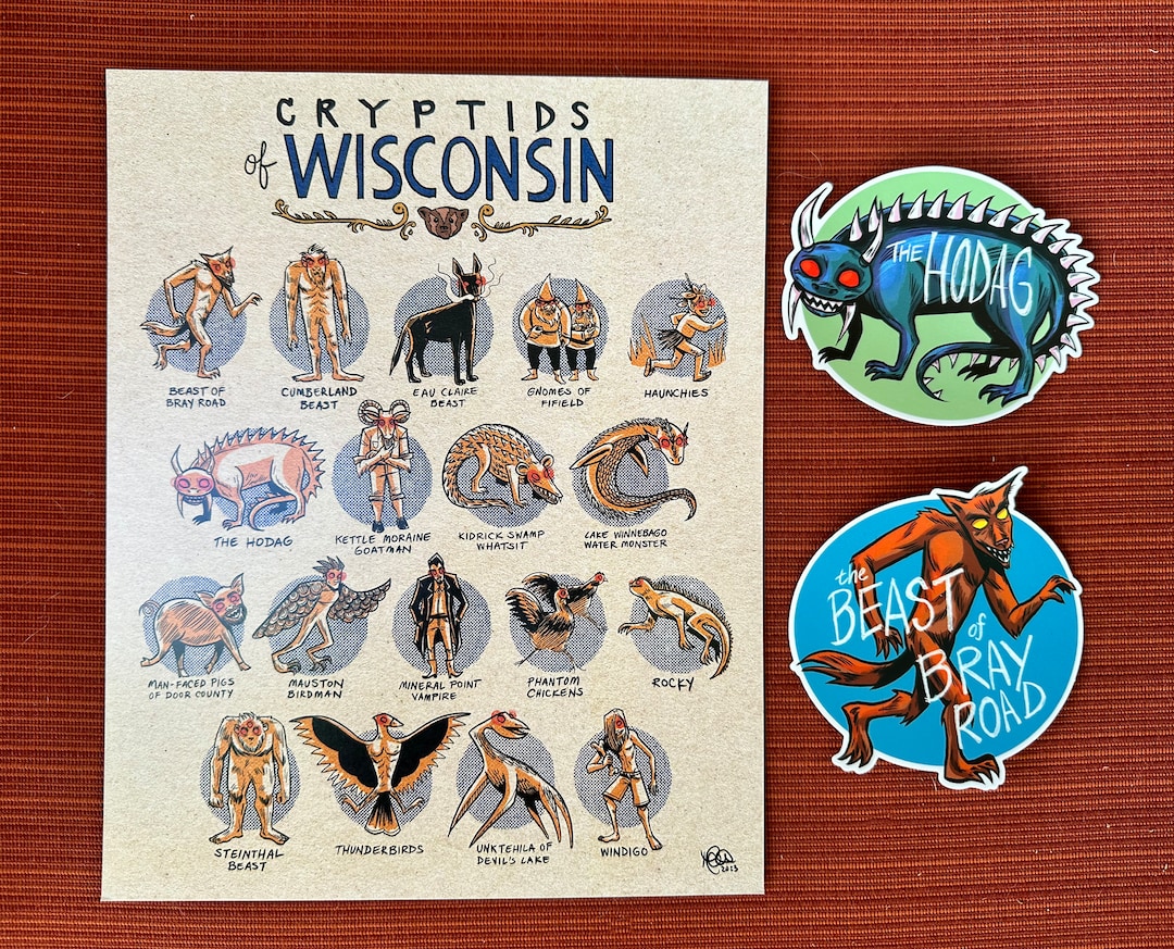 Wisconsin Cryptids 8 X 10 Print & Two Stickers Pack - Etsy