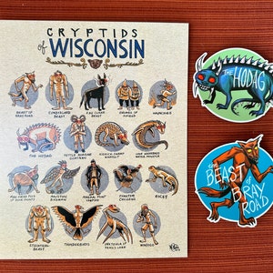 Wisconsin Cryptids 8 X 10 Print & Two Stickers Pack - Etsy