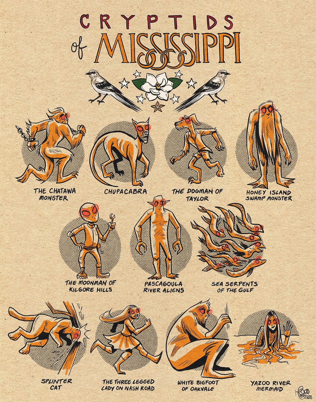 Famous Cryptids of Mississippi Print - Etsy