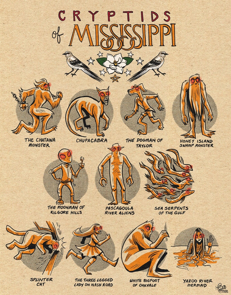 Famous Cryptids of Mississippi Print - Etsy
