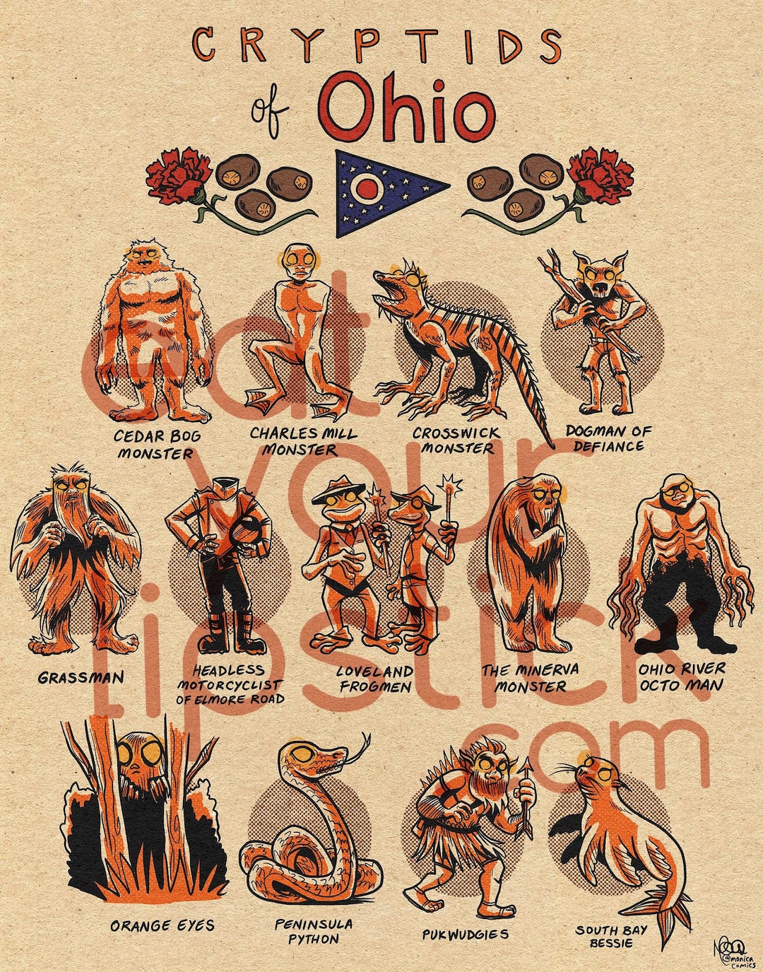 Famous Cryptids of Ohio 5 X 7 Print - Etsy