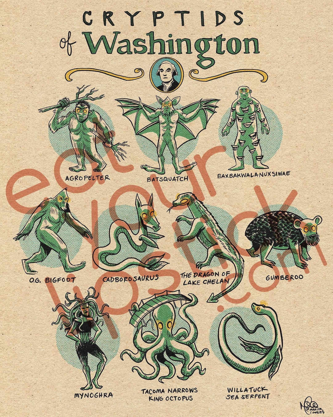 Famous Cryptids of Washington Print - Etsy