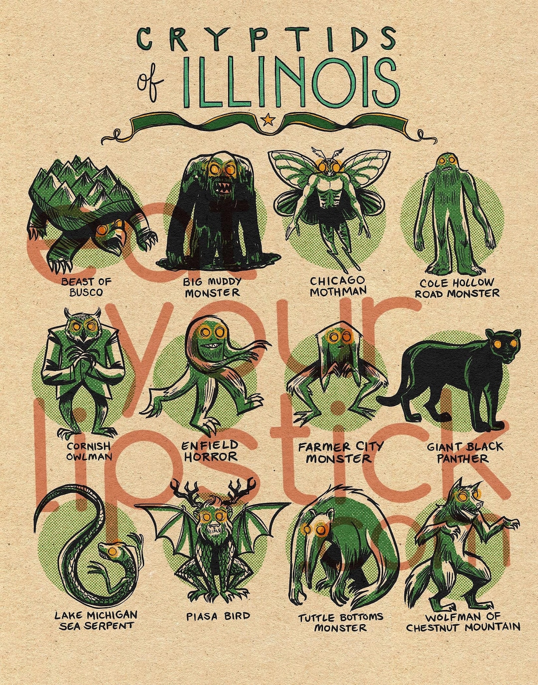 Famous Cryptids Of Illinois 8 X 10 Print Etsy