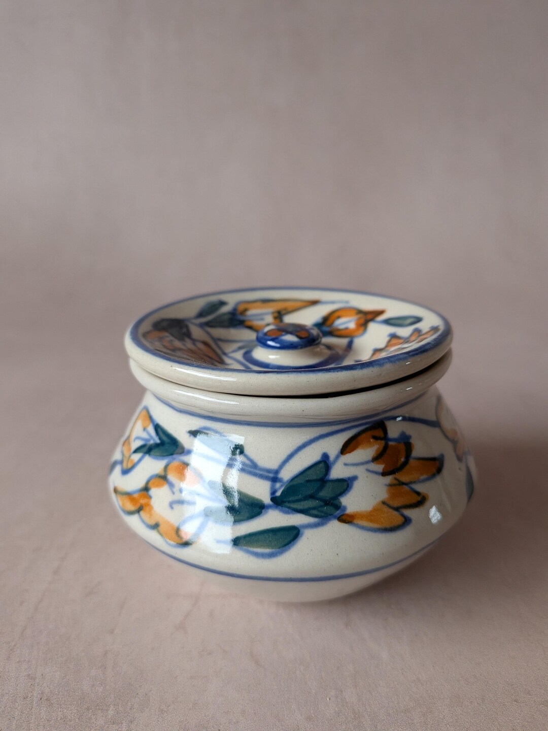 Vintage Blue Floral Lidded Pot - Etsy