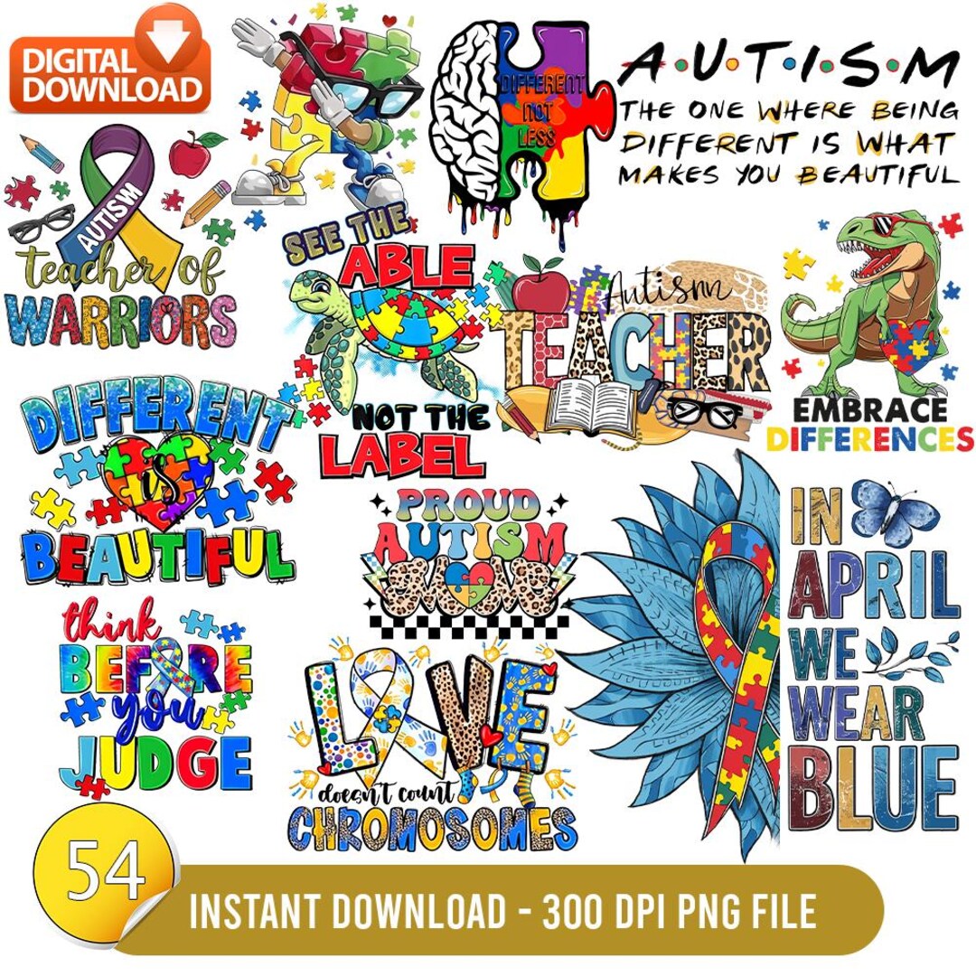 Autism Awareness PNG Bundle, Watercolor Clip Art (digital Download, 300 ...