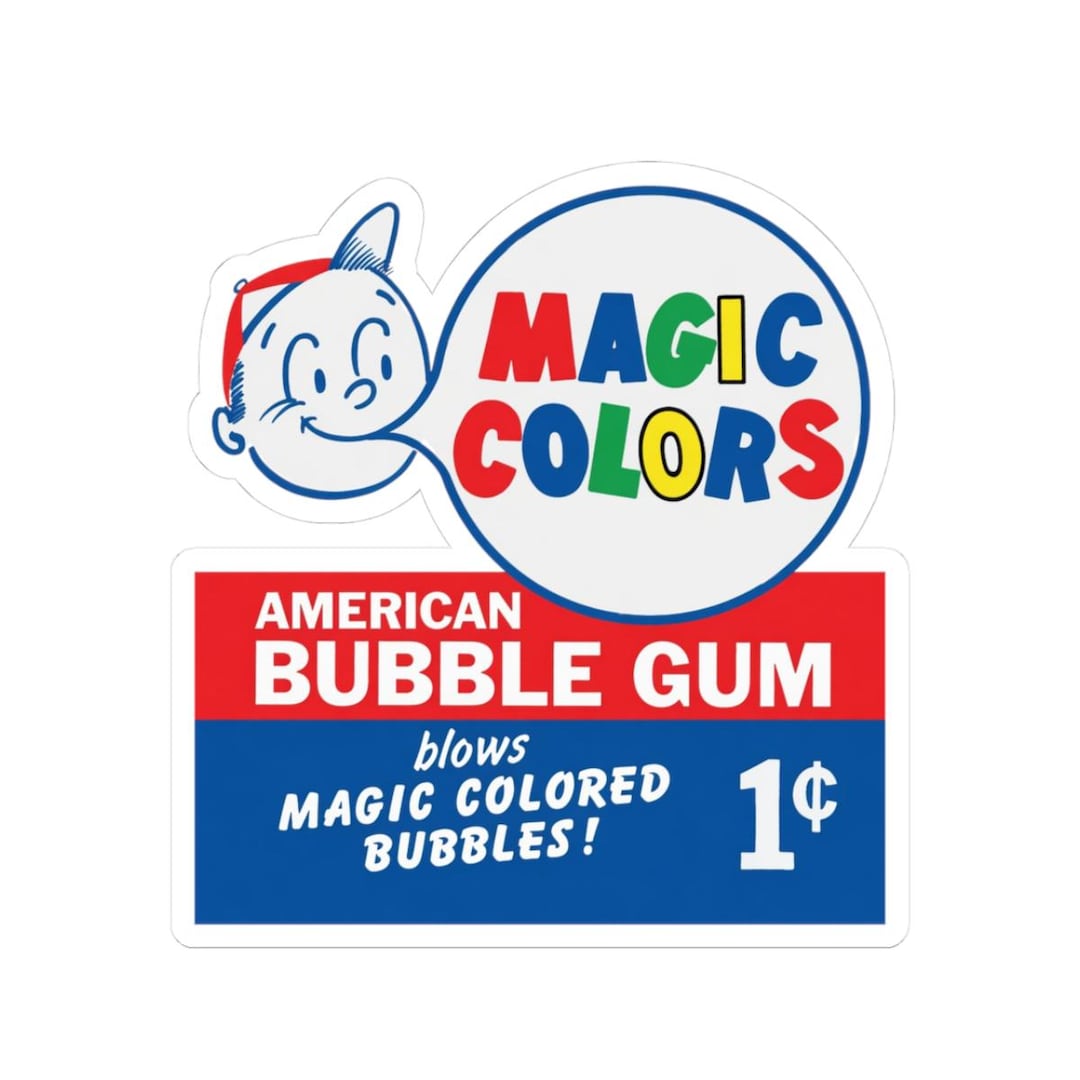 Magic Colors Bubble Gum Sticker | Retro American Gum Label Kiss-cut - Etsy