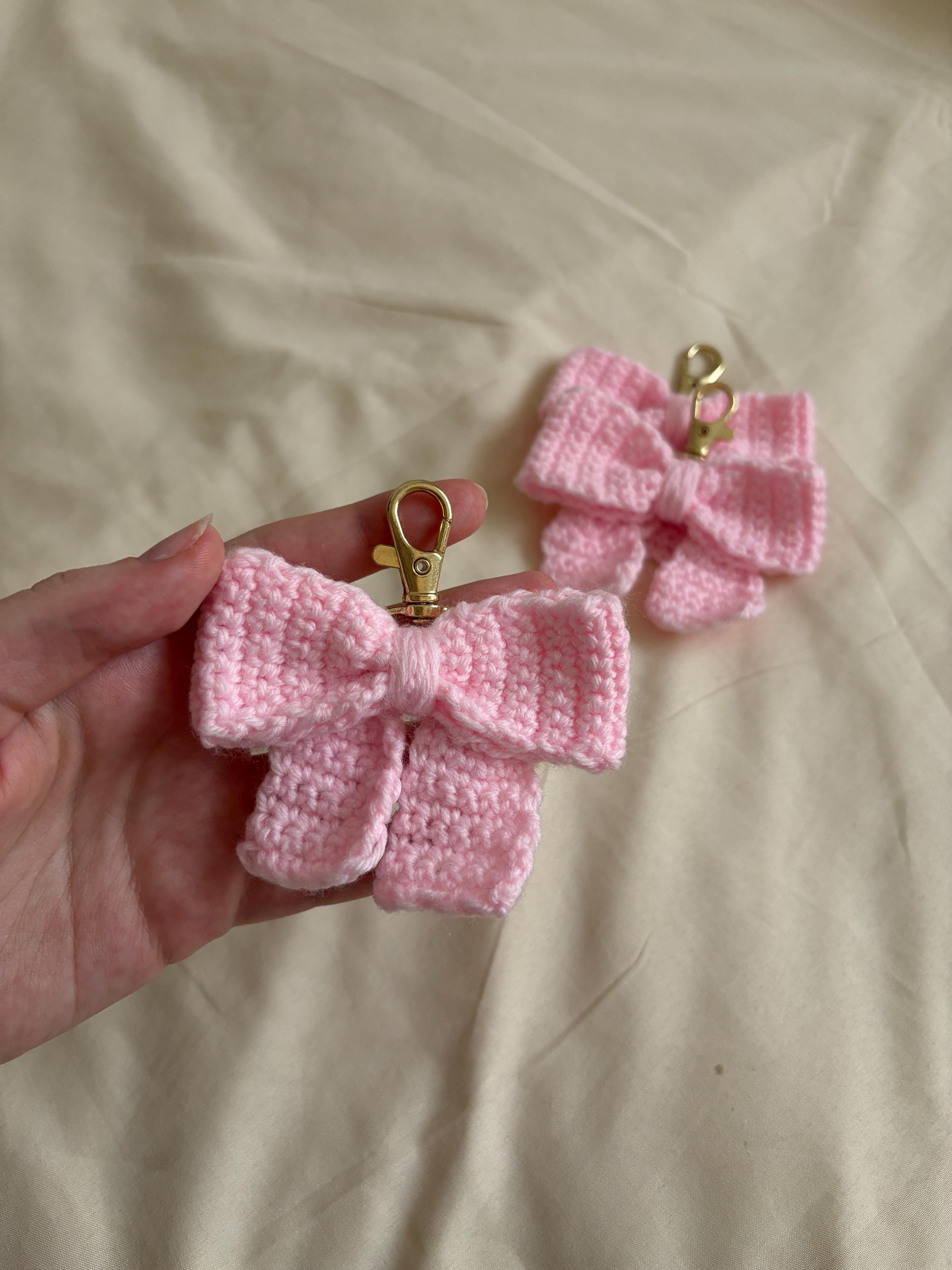 Pink Crochet Bow Keychain | Handmade | Bow Keyring Accessory | Bag ...