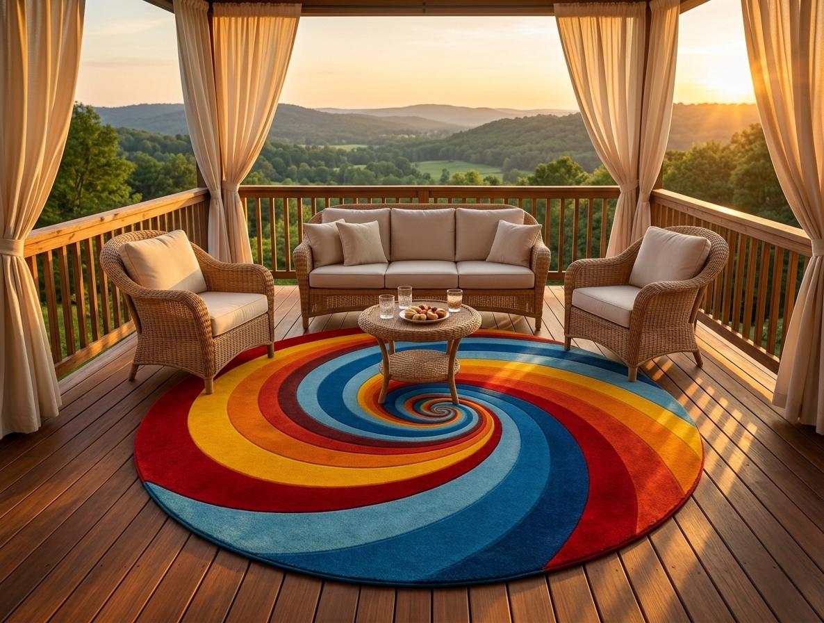 Modern Rainbow Spiral Round Rug | Colorful Contemporary Living Room ...