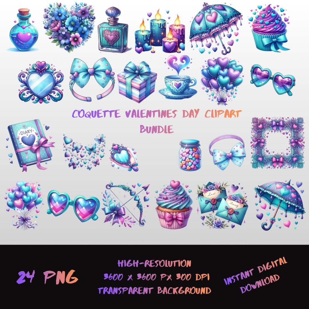 Coquette Valentine Clipart Bundle, Pastel Love PNG (digital Download ...