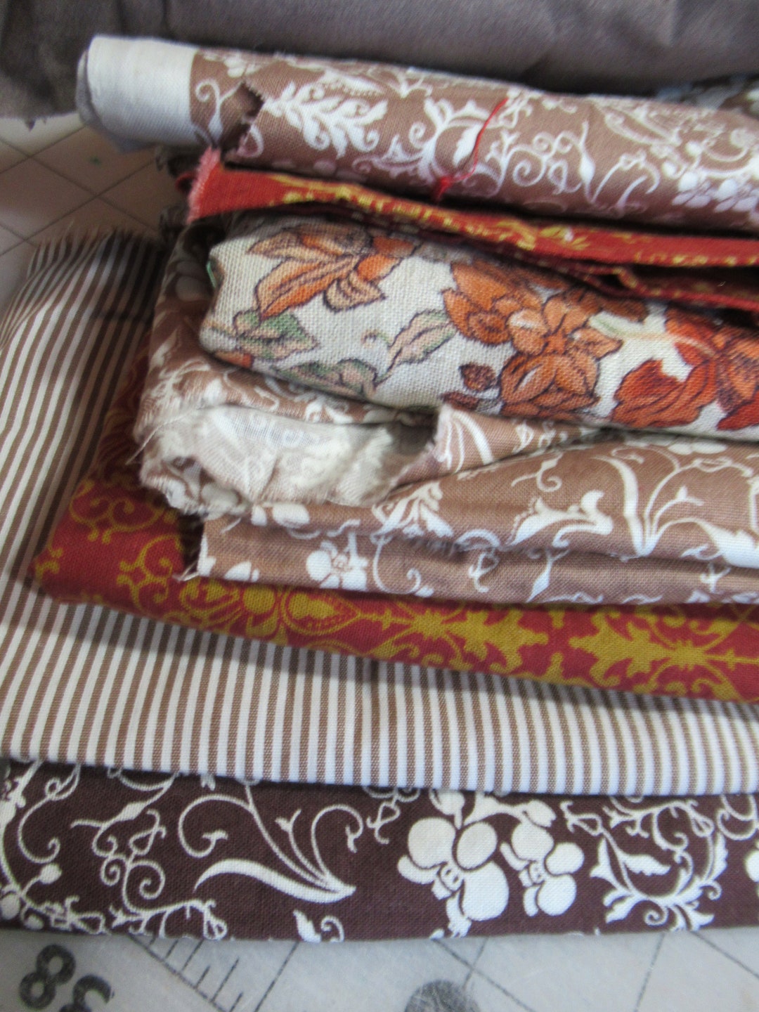 Brown and Rust Fabric Scraps Mostly All Irregular Cuts Hand Quilting ...
