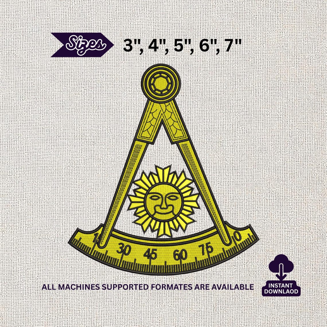 Past Master Masonic Embroidery Design Square and Sun Symbol Machine ...